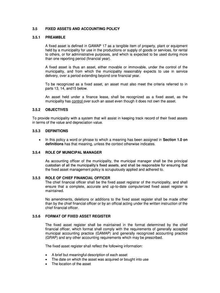 Fillable Online FIXED ASSETS AND ACCOUNTING POLICY Fax Email Print - pdfFiller