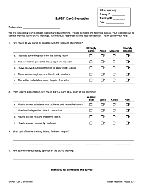 Fillable Online evaluatod Survey ID: Training ID: SAPST: Day 2 ...