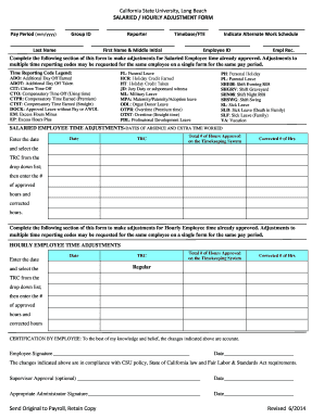 Fillable Online daf csulb SALARIED HOURLY ADJUSTMENT FORM Fax Email ...