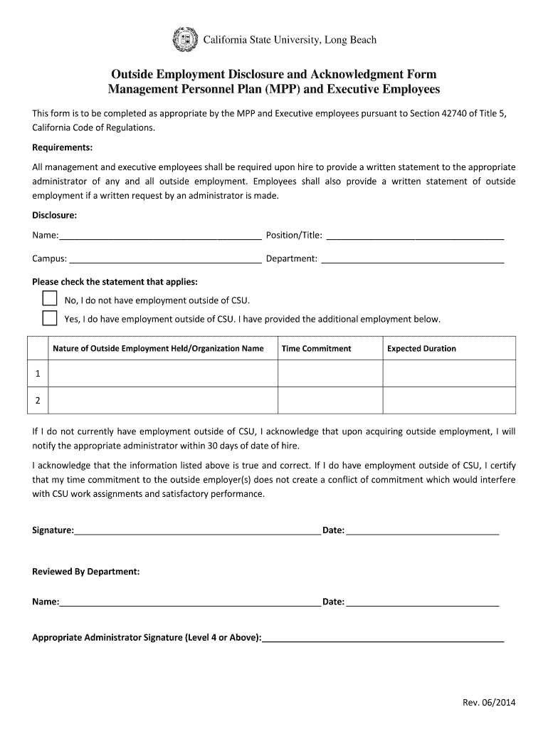 Fillable Online daf csulb Outside Employment Disclosure and ...
