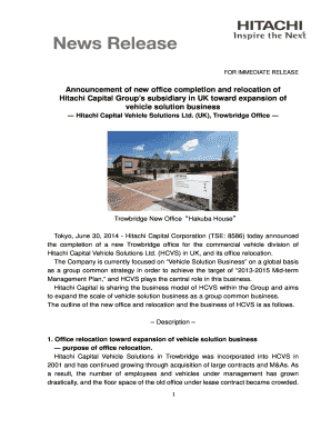 Fillable Online Announcement of new office completion and relocation of ...