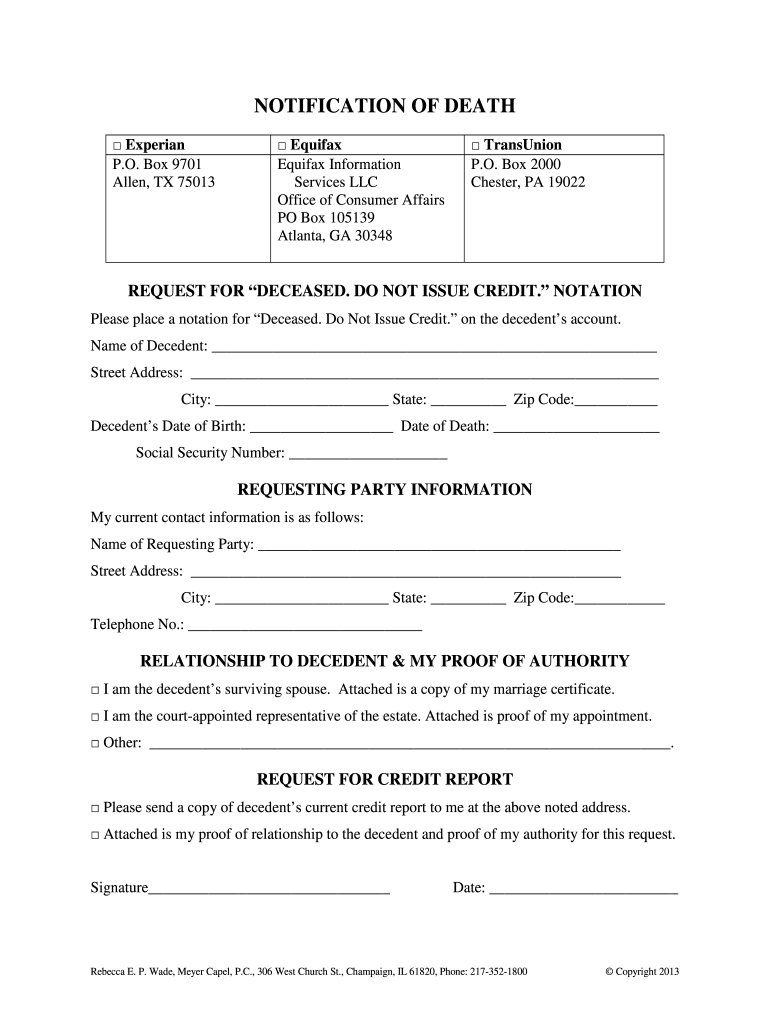 Notification Of Death Letter Template PDF Template