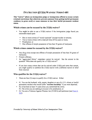 Fillable Online INA SECTION 212(h) WAIVER / FORM I-601 Fax Email Print ...