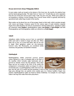 Fillable Online In most snakes, teeth are located on the dentary of the ...