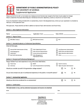 Fillable Online padp uga Supplemental Application - University of ...