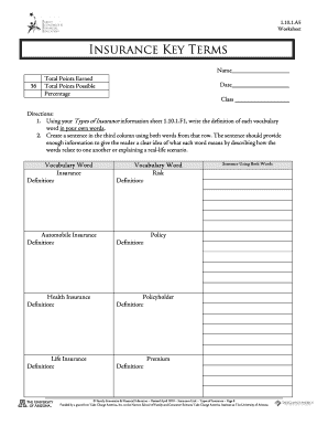 Fillable Online Types of Insurance Lesson Plan 1 10 1 Revised April ...