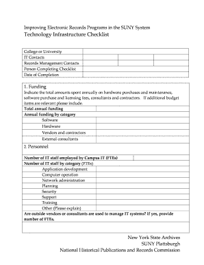 Fillable Online archives nysed Technology Infrastructure Checklist ...