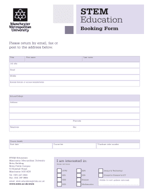 Fillable Online Booking Form STEM Education STEM Education Manchester ...