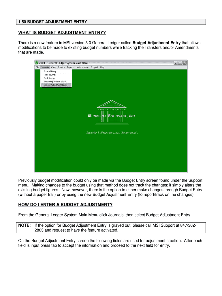 Fillable Online 50 BUDGET ADJUSTMENT ENTRY Fax Email Print - pdfFiller
