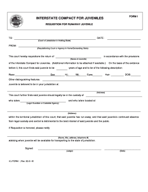 Fillable Online juvenilecompact FORM I INTERSTATE COMPACT FOR JUVENILES ...