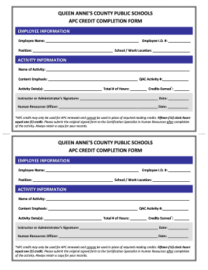 Fillable Online APC CREDIT COMPLETION FORM - qacpsschoolwiresnet Fax ...