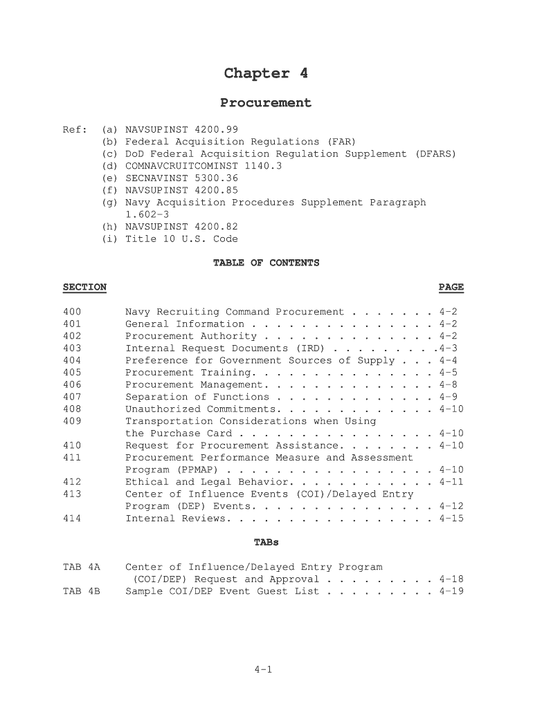 Fillable Online cnrc navy Chapter 4 Procurement Ref: (a) (b) (c) (d) (e ...