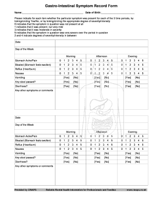 Fillable Online Gastro-Intestinal Symptom Record Form - Fax Email Print ...