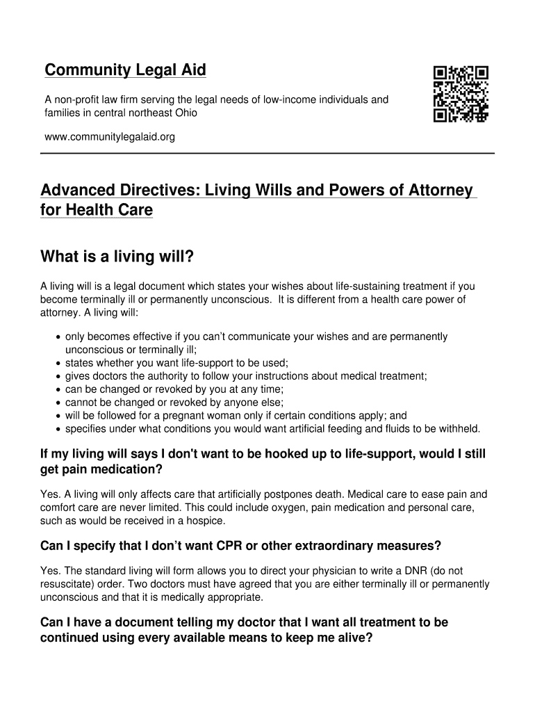 Fillable Online Advanced Directives: Living Wills and Powers of ...