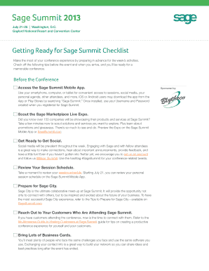 Fillable Online Getting Ready for Sage Summit Checklist Fax Email Print ...