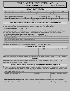 Fillable Online campbell army FORT CAMPBELL LEGAL ASSISTANCE WILL ...