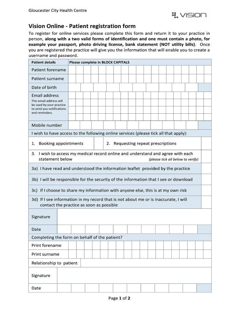 Fillable Online glosgps nhs Vision Online - Patient registration form - glosgps nhs Fax Email ...