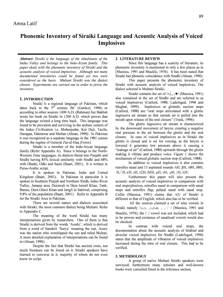 Fillable Online Phonemic Inventory of Siraiki Language and Acoustic ...