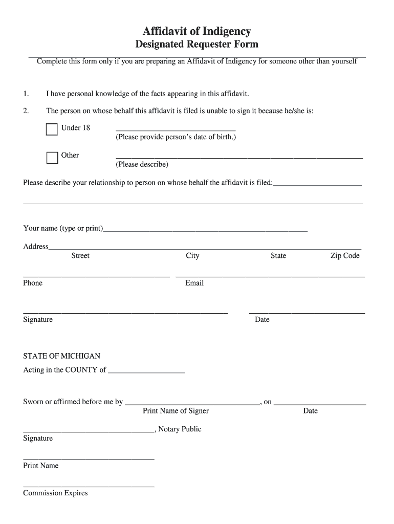 Fillable Online Affidavit of Indigency Designated Requester Form Fax ...