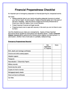 Fillable Online Financial Preparedness Checklist - brestoring ...