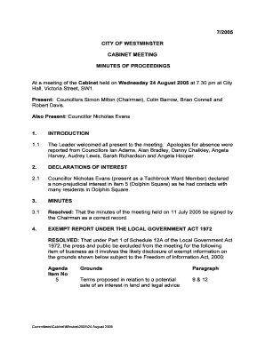 Fillable Online MINUTES OF PROCEEDINGS - committeeswestminstergovuk Fax ...