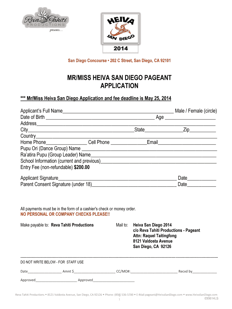 Fillable Online MRMISS HEIVA SAN DIEGO PAGEANT APPLICATION Fax Email ...