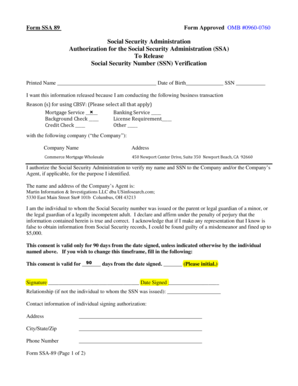 Fillable Online Form SSA 89 Form Approved OMB #09600760 Social Security ...