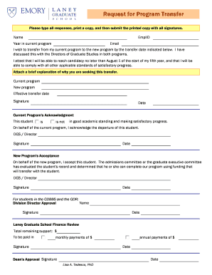 Fillable Online Request for Program Transfer - Emory University Fax ...