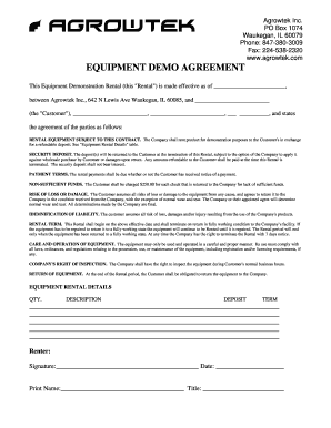 Fillable Online Equipment demo agreement - Agrowtek Inc Fax Email Print ...