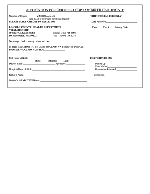 Fillable Online APPLICATION FOR CERTIFIED COPY OF BIRTH CERTIFICATE ...