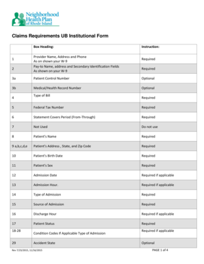 Fillable Online Claims Requirements UB Institutional Form - nhpriorg ...