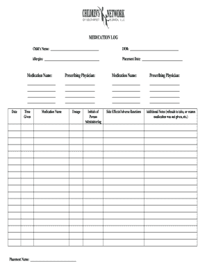 Fillable Online childnetswfl MEDICATION LOG - Childrens Network of ...