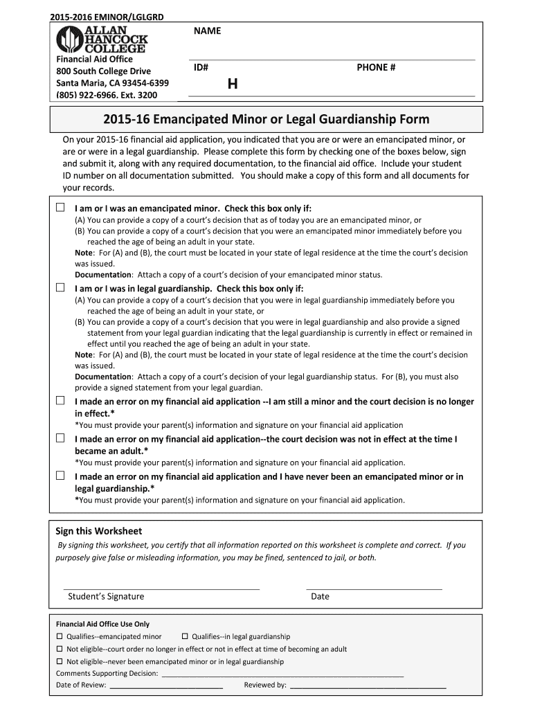 Fillable Online 5-16 Emancipated Minor or Legal Guardianship Form Fax ...
