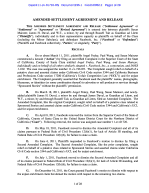 Fillable Online AMENDED SETTLEMENT AGREEMENT AND RELEASE Fax Email Print - pdfFiller