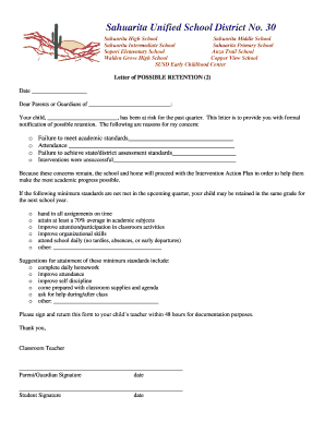 Fillable Online susd30 Letter of POSSIBLE RETENTION (2) - susd30 Fax ...