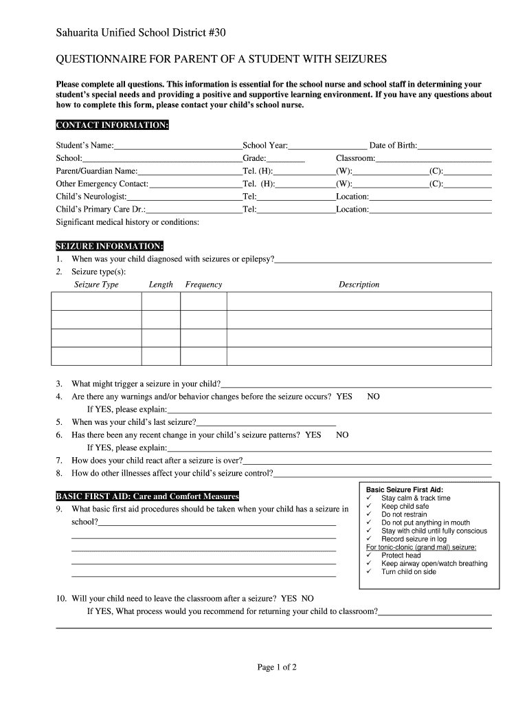 Fillable Online susd30 Sahuarita Unified School District 30 ...