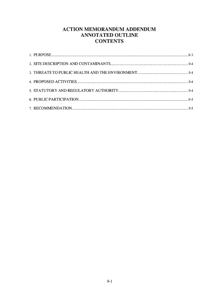 Fillable Online ACTION MEMORANDUM ADDENDUM ANNOTATED OUTLINE CONTENTS ...