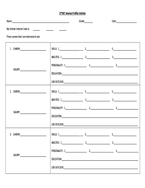 Fillable Online jsasd k12 pa ONET Interest Profiler Activity ...