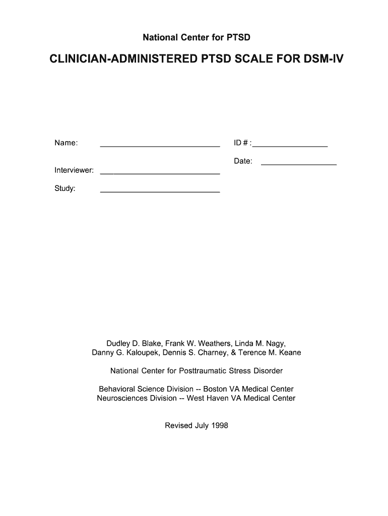 Fillable Online psych ryerson CLINICIAN-ADMINISTERED PTSD SCALE FOR DSM ...