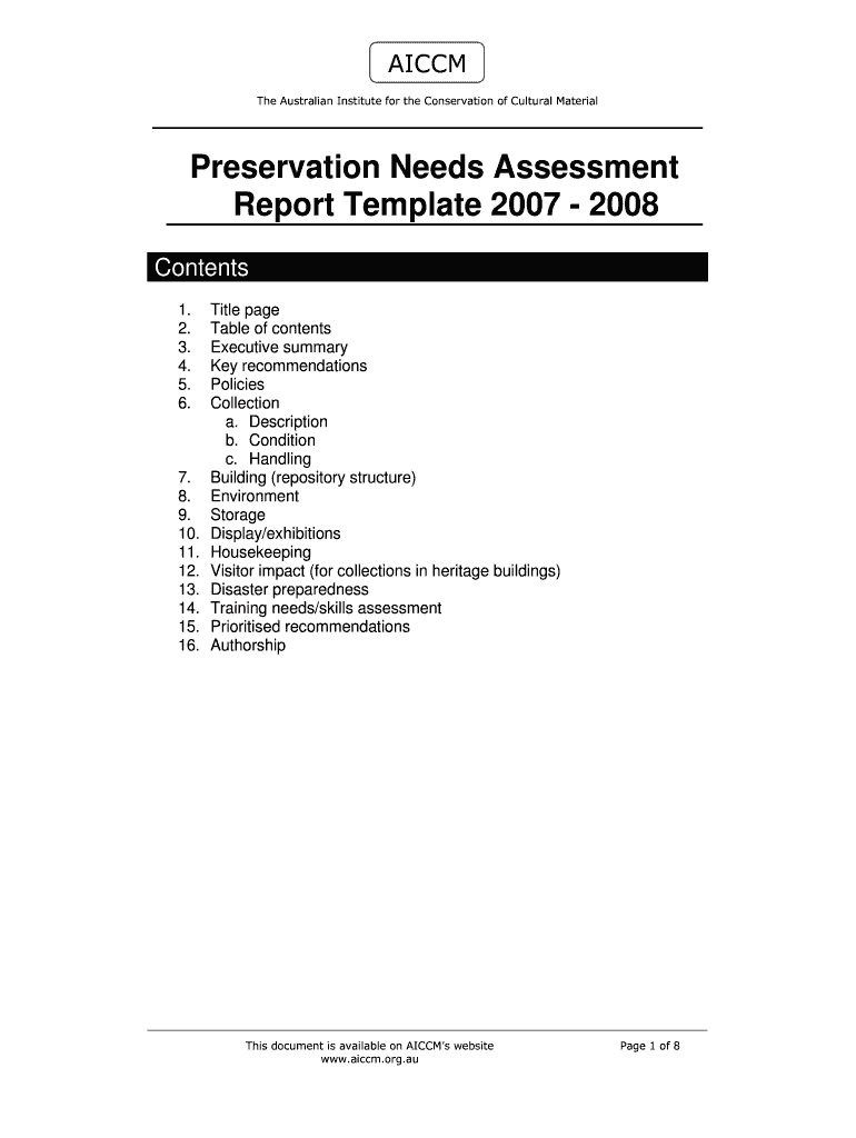 Fillable Online Preservation Needs Assessment Fax Email Print - pdfFiller