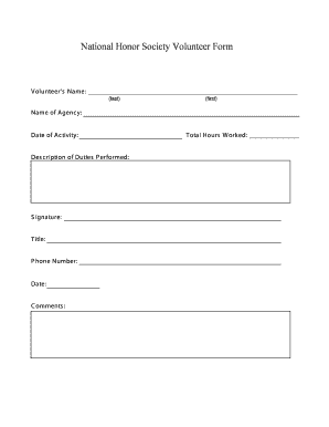 Fillable Online National Honor Society Volunteer Form Fax Email Print ...