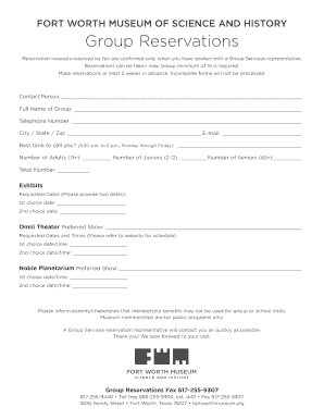 Fillable Online FORT WORTH MUSEUM OF SCIENCE AND HISTORY Group ...