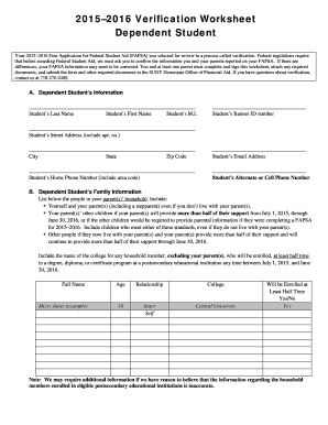 Fillable Online sls downstate 20132014 Verification Worksheet ...