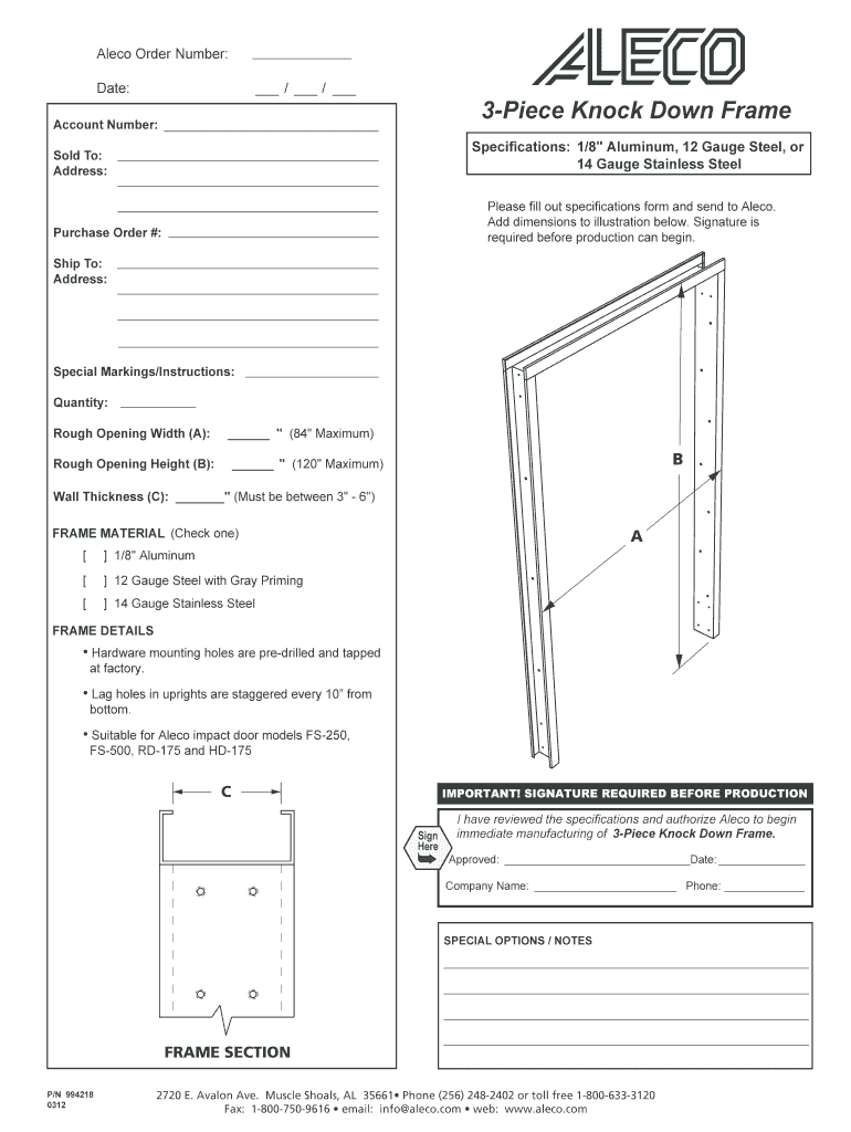 Fillable Online Aleco Order Number Date 3-Piece Knock Down Frame Fax ...