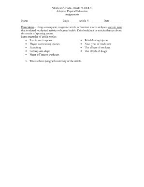 Fillable Online Adaptive Physical Education Assignments Name - Week Fax ...
