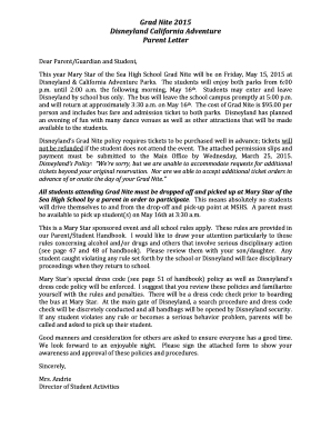 Fillable Online Grad Nite 2015 Disneyland California Adventure Parent ...
