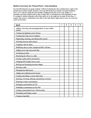 Fillable Online Skills inventory for PowerPoint: Intermediate Fax Email ...