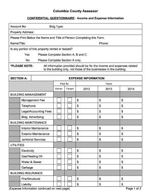 Fillable Online CONFIDENTIAL QUESTIONNAIRE Income and Expense ...