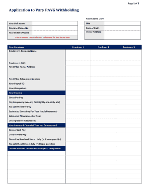 Fillable Online Application to Vary PAYG Withholding Fax Email Print ...