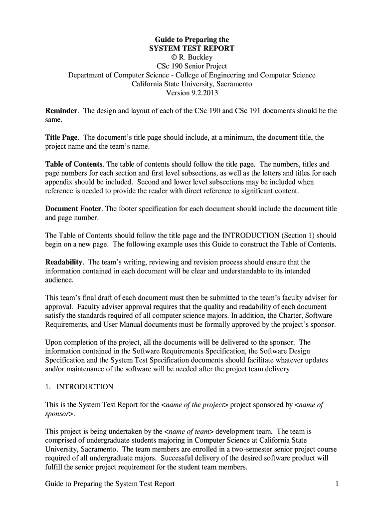 Fillable Online The design and layout of each of the CSc 190 and CSc ...